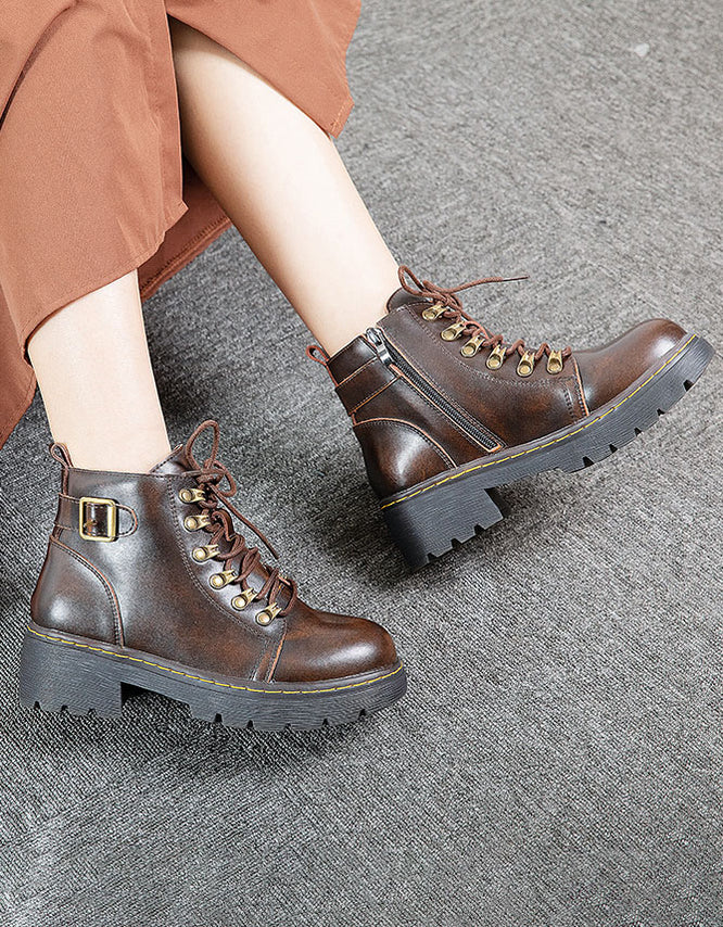 Back Buckle Anti-slip Six Eyelets Mary Jane Boots — Obiono
