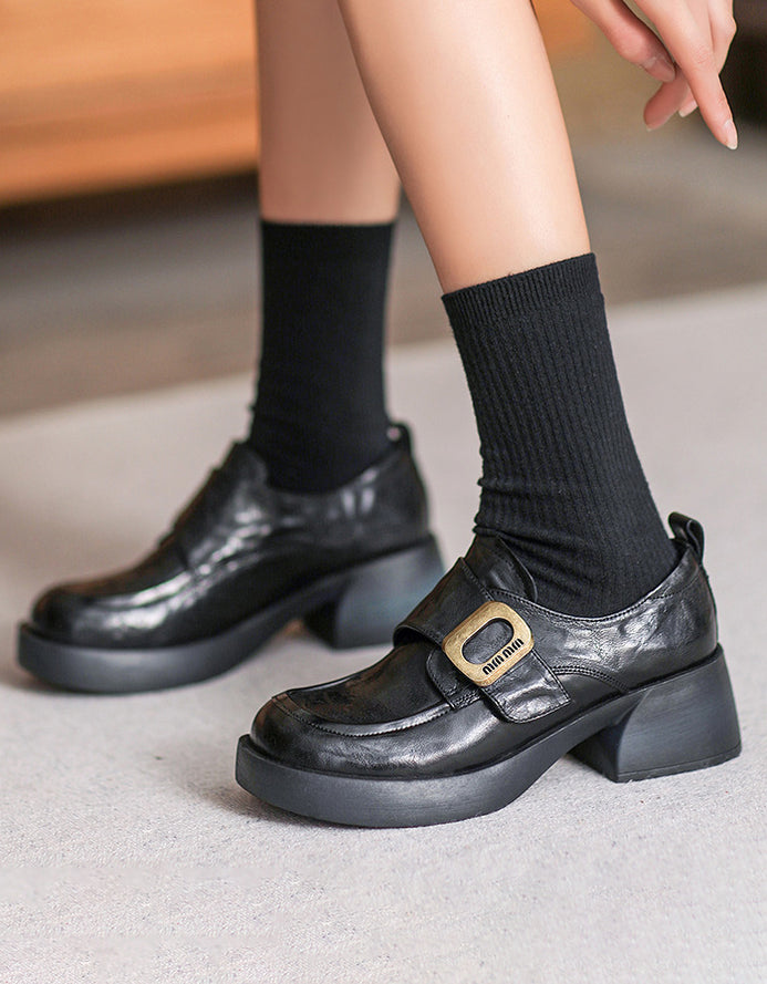 Big Buckle Strap Wide Toe Chunky Heel Shoes — Obiono