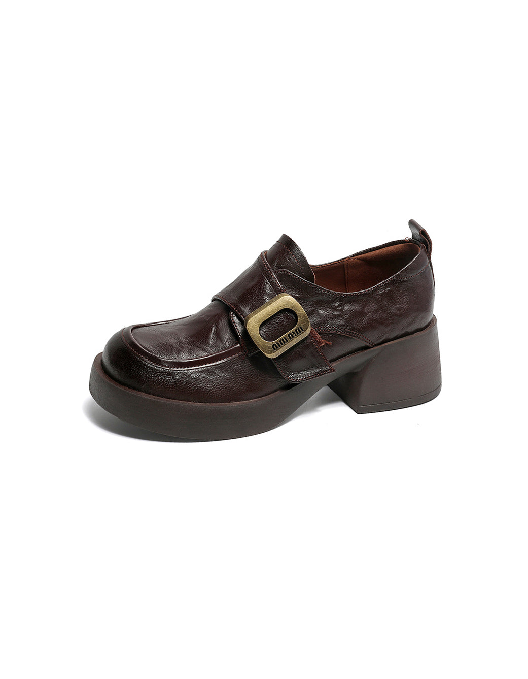 Big Buckle Strap Wide Toe Chunky Heel Shoes — Obiono