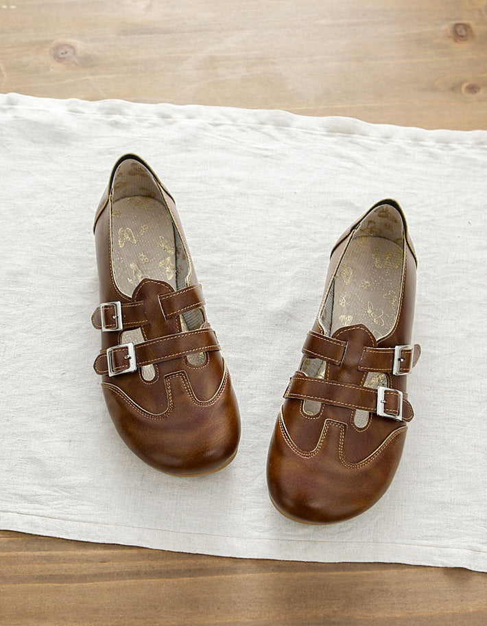 Brogue Style Double Buckle Retro Flat Shoes — Obiono