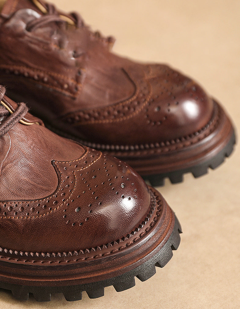 Handmade Brogue Style Wide Toe Box Oxford Shoes — Obiono