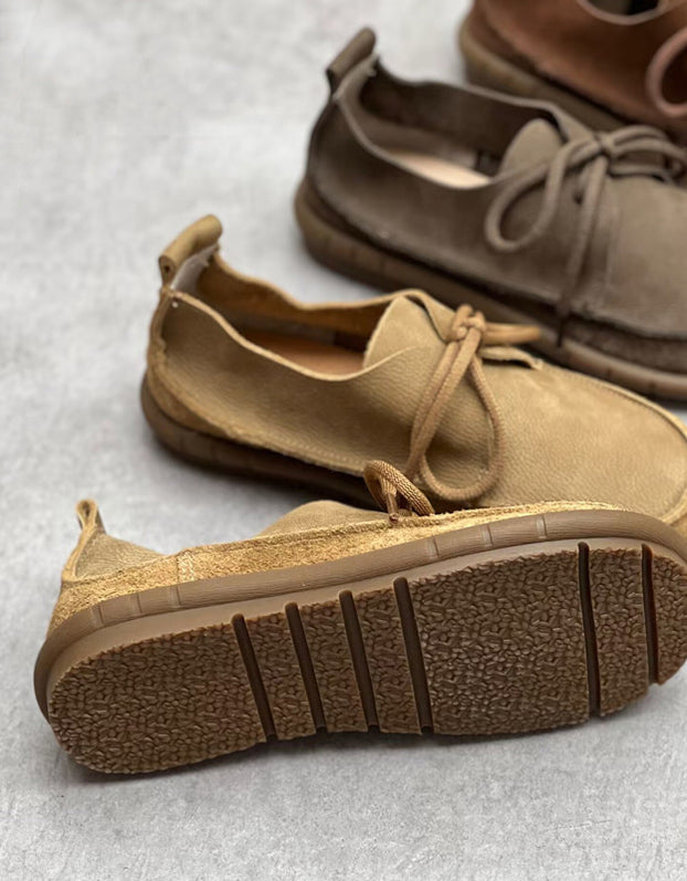 Comfortable Soles Soft Leather Lace-up Flat Shoes — Obiono