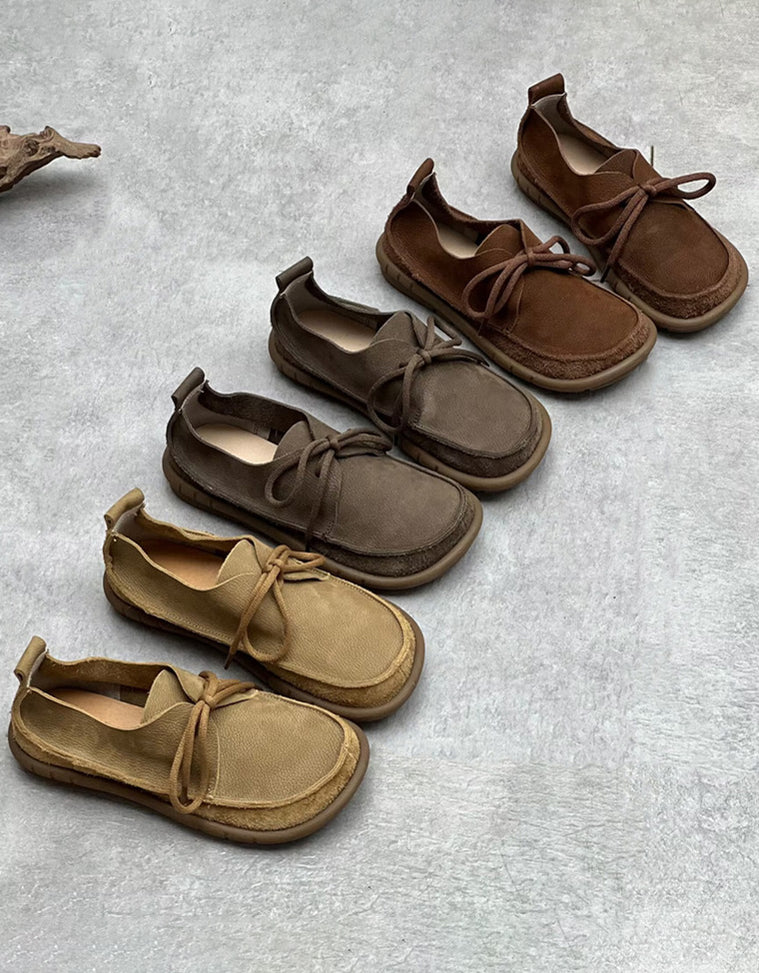 Comfortable Soles Soft Leather Lace-up Flat Shoes — Obiono