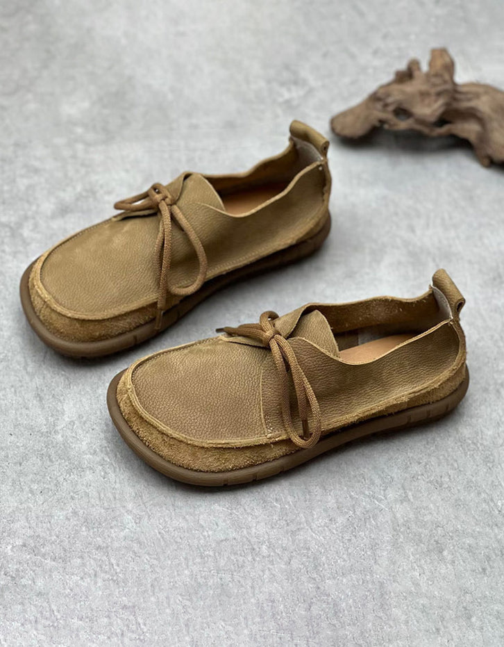 Comfortable Soles Soft Leather Lace-up Flat Shoes — Obiono