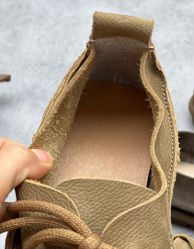 Comfortable Soles Soft Leather Lace-up Flat Shoes — Obiono