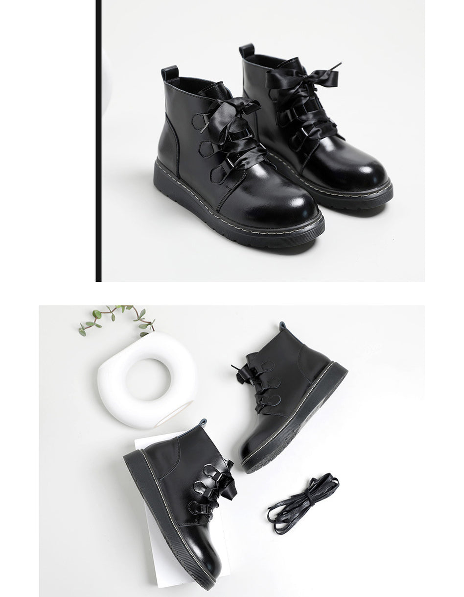 Comfortable Retro Leather Lace-up Mary Jane Boots — Obiono