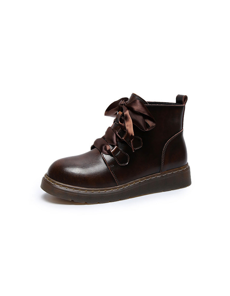 Comfortable Retro Leather Lace-up Mary Jane Boots — Obiono