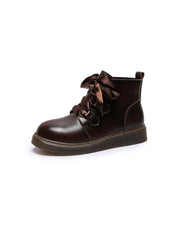 Comfortable Retro Leather Lace-up Mary Jane Boots — Obiono