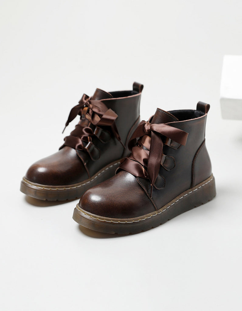Comfortable Retro Leather Lace-up Mary Jane Boots — Obiono
