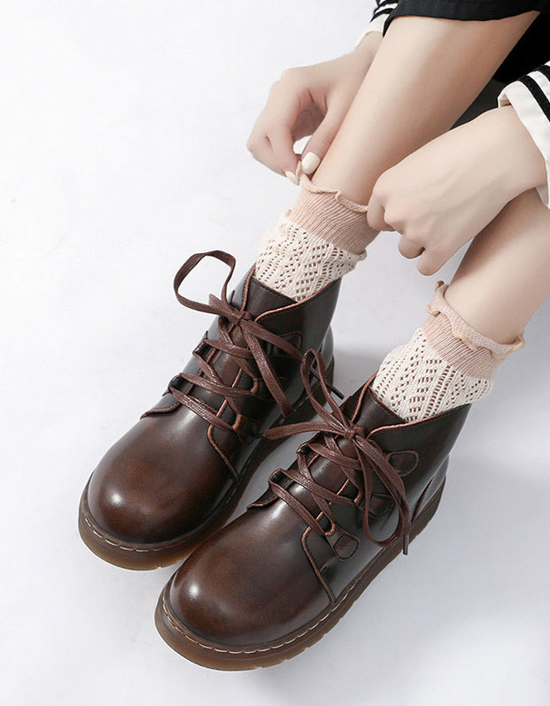 Comfortable Retro Leather Lace-up Mary Jane Boots — Obiono