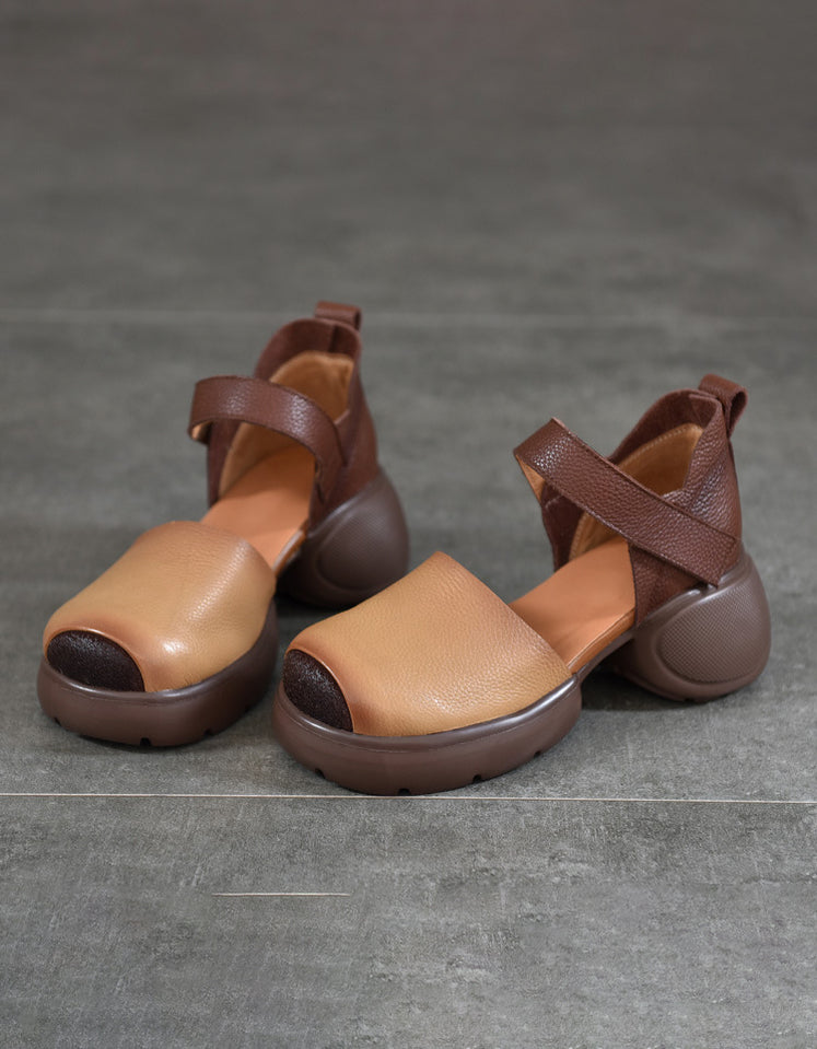 Comfortable Round Toe Chunky Heel Platform Sandals — Obiono