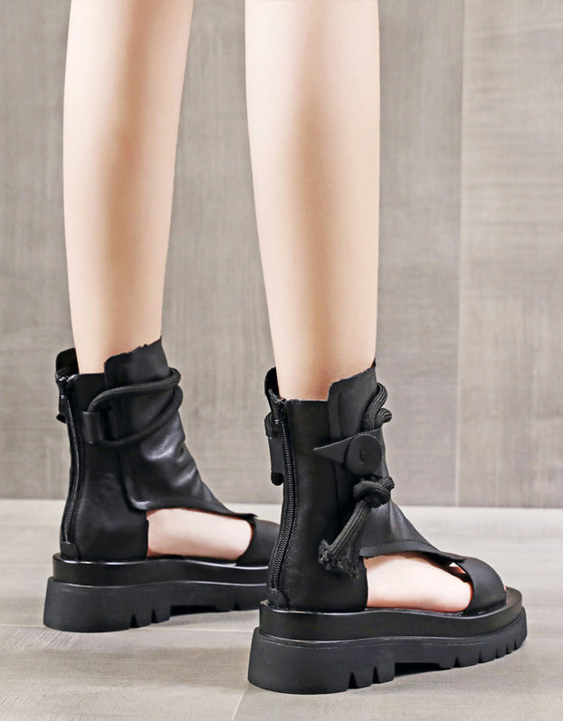 Comfortable Soft Leather Open Toe Platform Sandals — Obiono