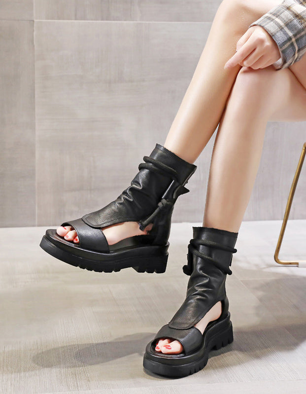 Comfortable Soft Leather Open Toe Platform Sandals — Obiono