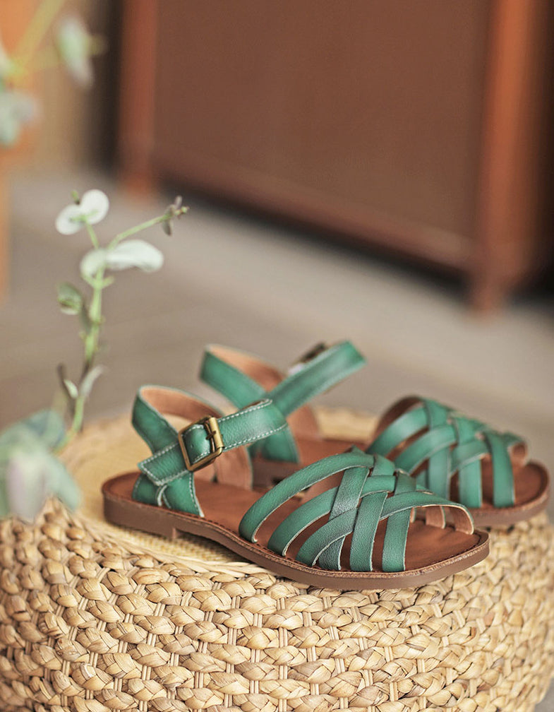Comfortable Soft Leather Strap Flat Sandals Slingbacks — Obiono
