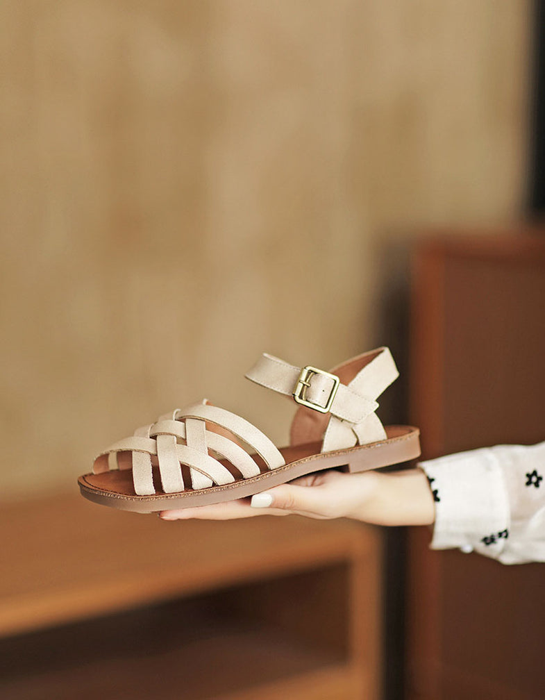 Comfortable Soft Leather Strap Flat Sandals Slingbacks — Obiono
