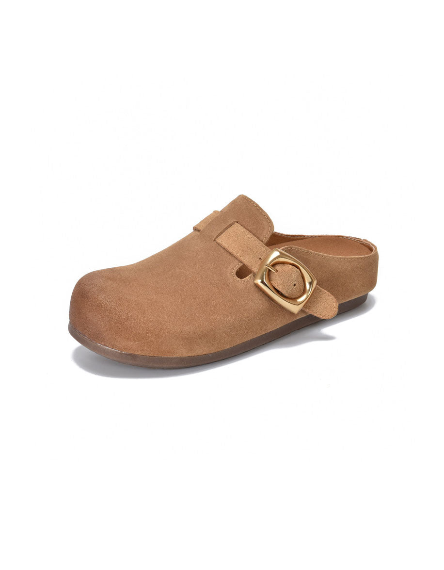 Comfortable Suede Buckle Wide Toe Box Clogs — Obiono