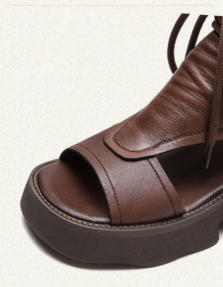Cut-out Ankle Lace-up Open Toe Wedge Sandals — Obiono
