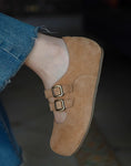 Double Buckle Suede Wide Toe Box Clogs — Obiono