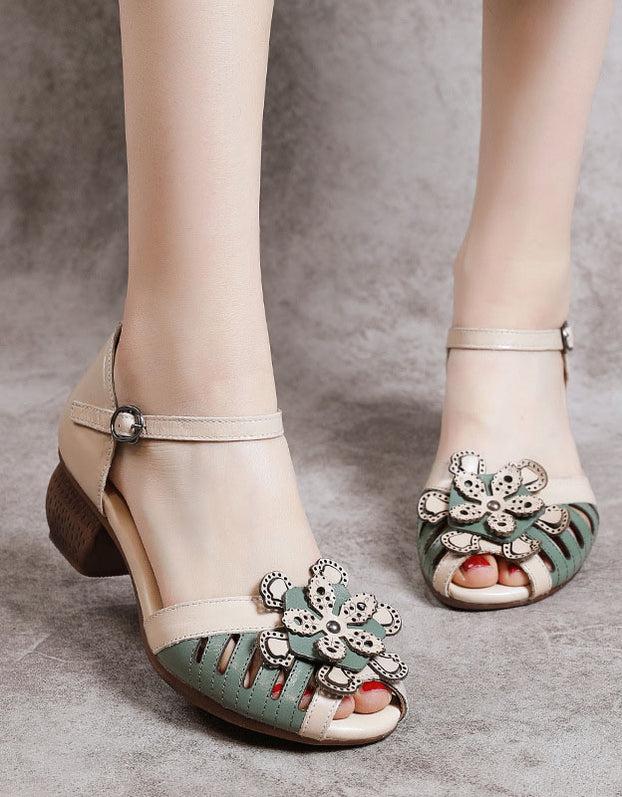 Fish Toe Ankle Strap Flower Chunky Heel Sandals — Obiono