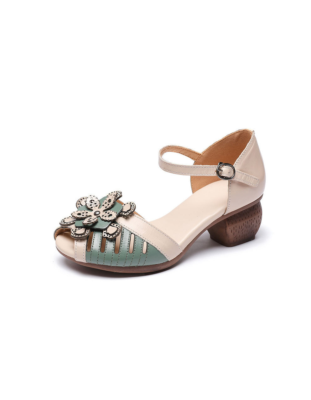Fish Toe Ankle Strap Flower Chunky Heel Sandals — Obiono