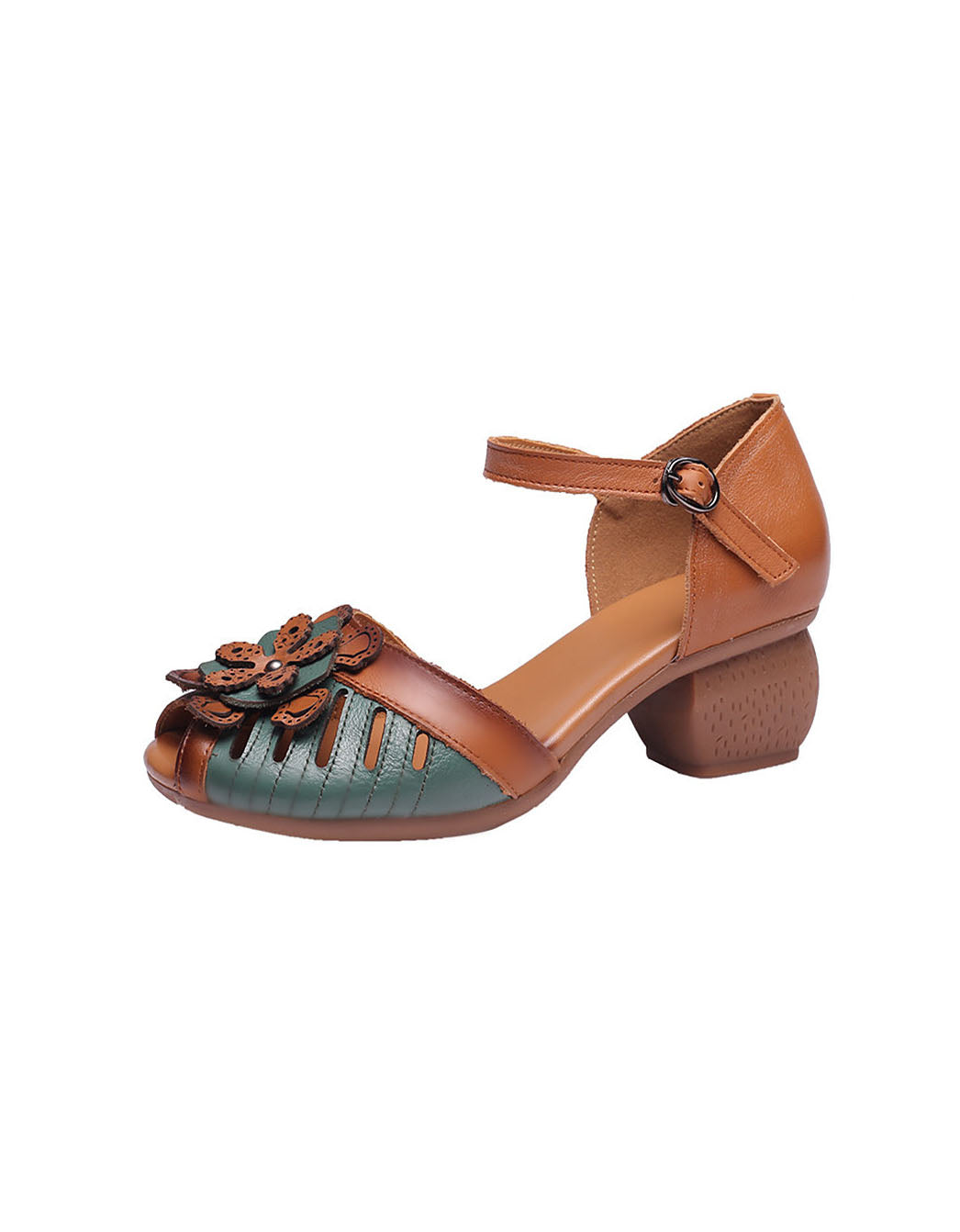 Fish Toe Ankle Strap Flower Chunky Heel Sandals — Obiono