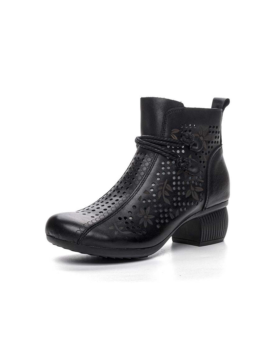 Flower Embossed Breathable Hollow Chunky Heels 34-41 — Obiono