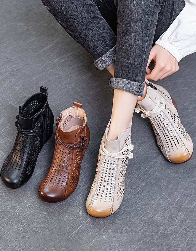 Flower Embossed Breathable Hollow Chunky Heels 34-41 — Obiono