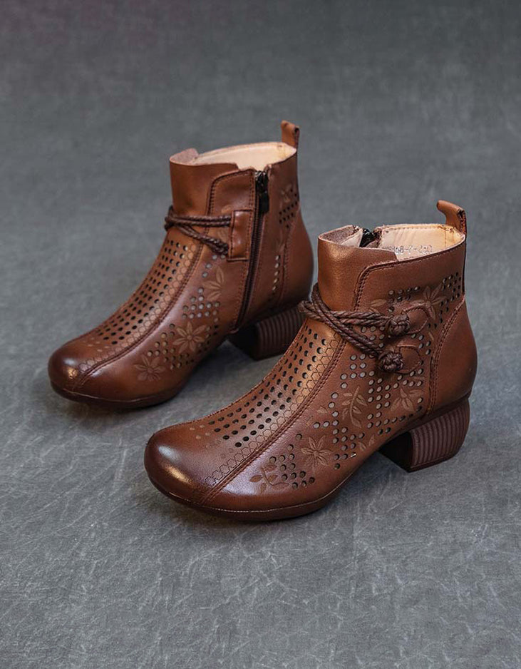 Flower Embossed Breathable Hollow Chunky Heels 34-41 — Obiono