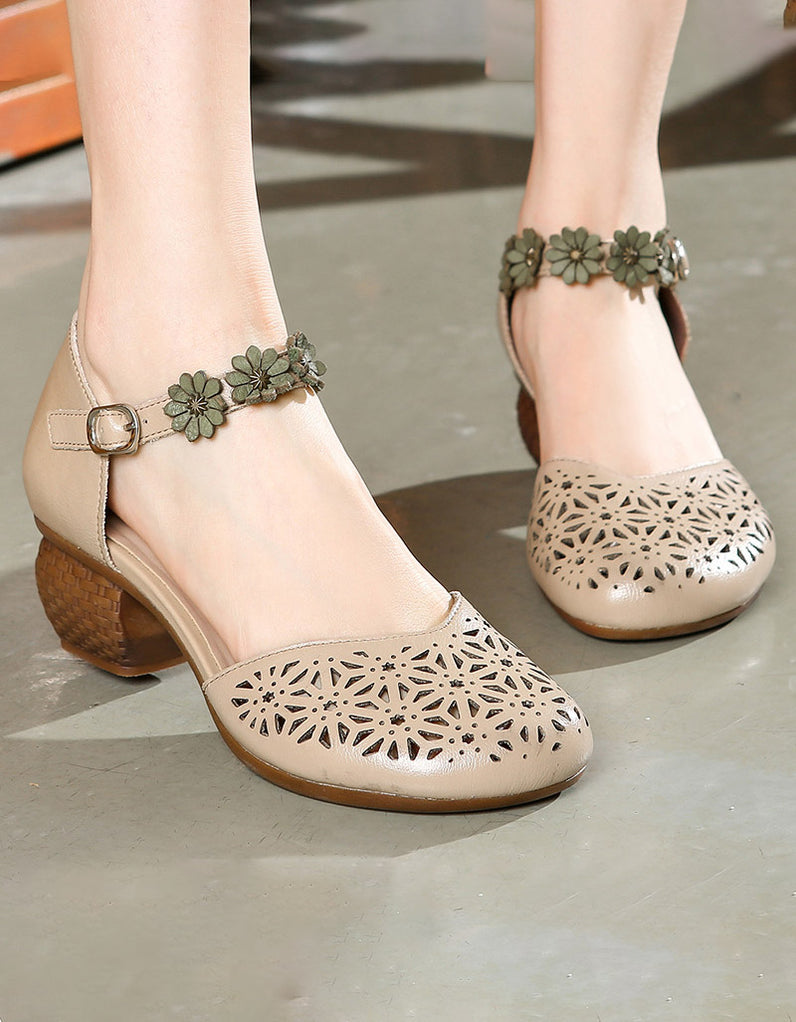 Flowers Ankle Strap Chunky Heels Sandals — Obiono