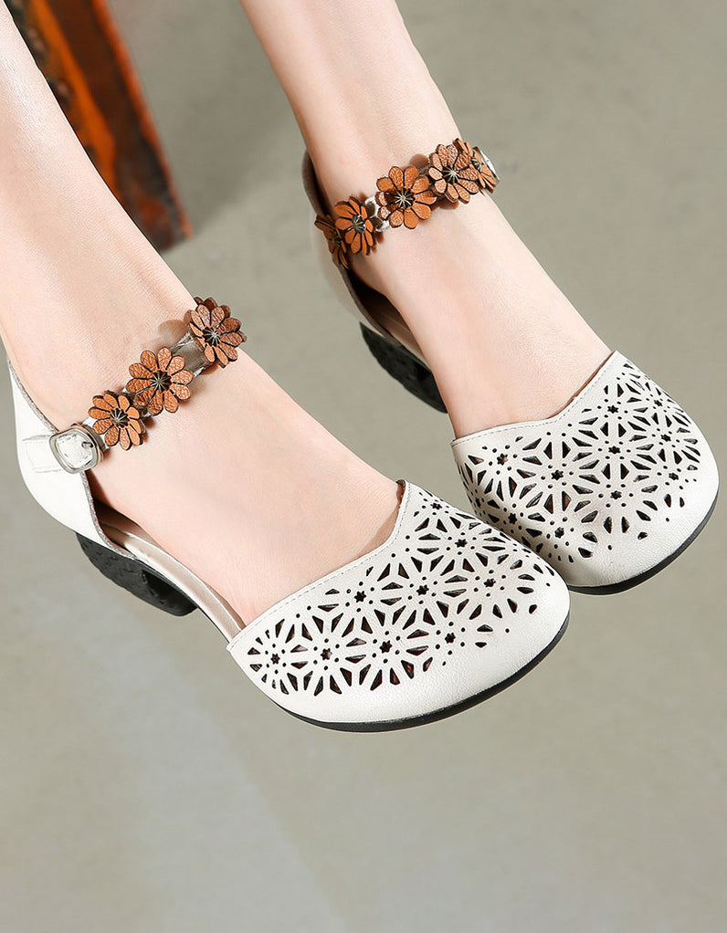 Flowers Ankle Strap Chunky Heels Sandals — Obiono