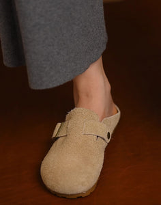 Front Buckle Comfortable Wide-toe Suede Clogs — Obiono