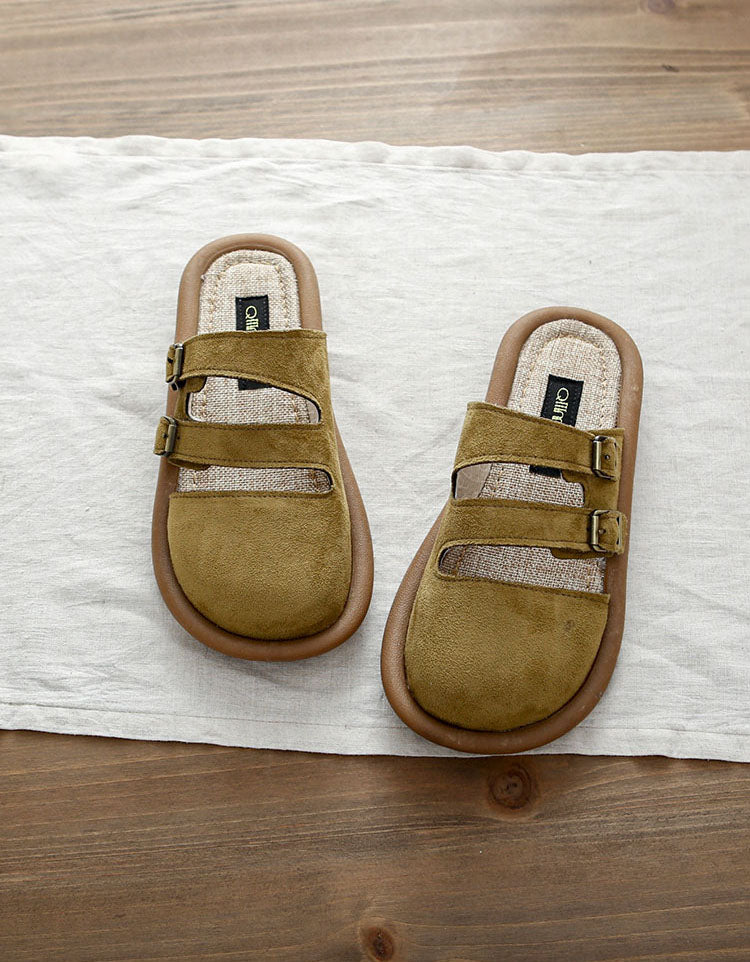Front Buckles Suede Close Toe Wide Toe Box Slippers Mules — Obiono