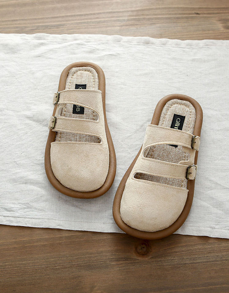 Front Buckles Suede Close Toe Wide Toe Box Slippers Mules — Obiono