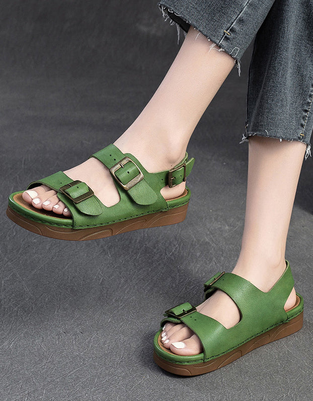 Genuine Leather Double Front Buckle Straps Clogs Slingback — Obiono