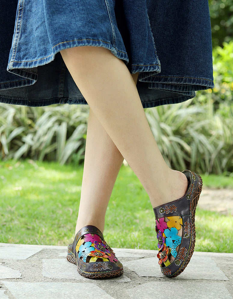 Genuine Leather Hand-rubbed Ethnic Style Retro Slippers 36-42 — Obiono