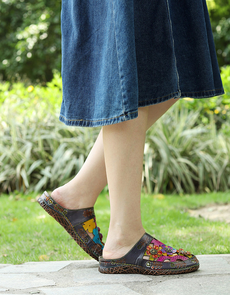 Genuine Leather Hand-rubbed Ethnic Style Retro Slippers 36-42 — Obiono