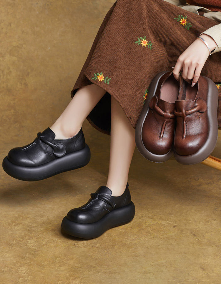 Genuine Leather Soft Soles Platform Wide Toe Shoes — Obiono