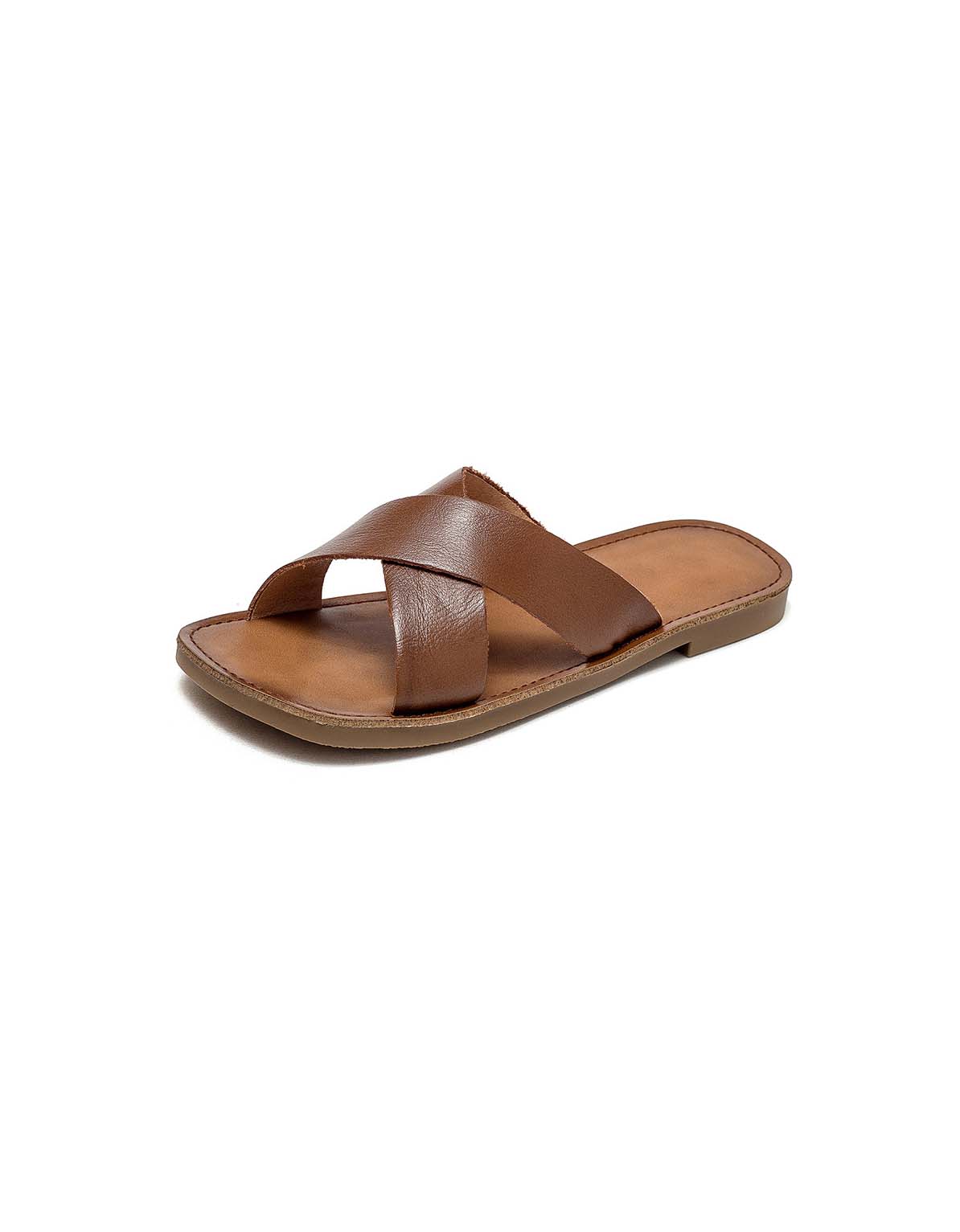 Handmade Cross Strap Soft Leather Slipper — Obiono