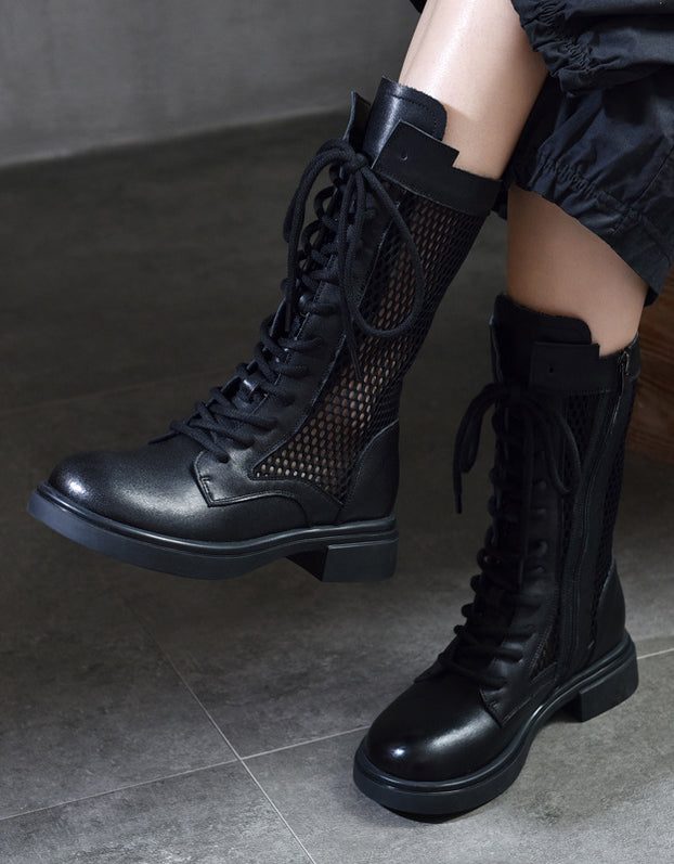 Handmade Lace-up Long Leather Boots for Summer — Obiono