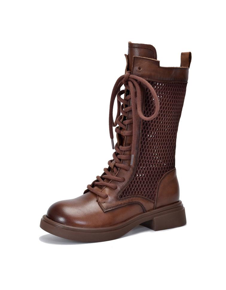 Handmade Lace-up Long Leather Boots for Summer — Obiono