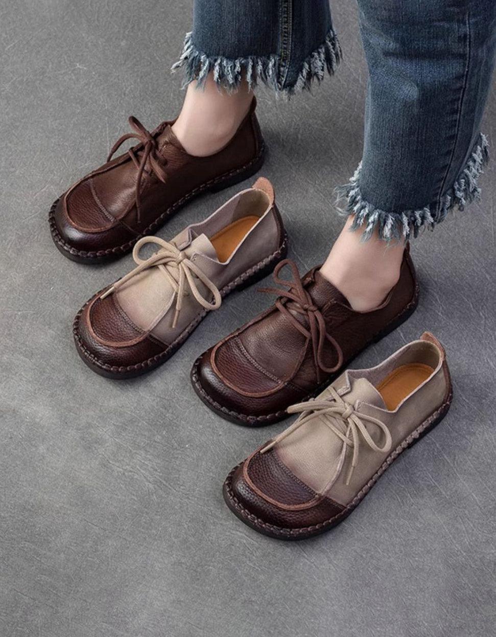 Handmade Retro Leather Stitch Soft Leather Flat Shoes — Obiono