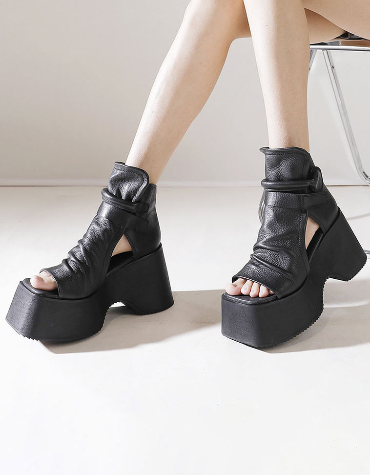 Handmade Retro Open Toe Platform Sandals — Obiono