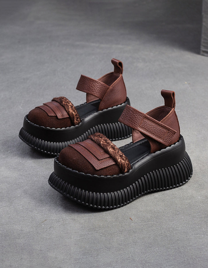 Handmade Retro Wide Toe Box Platform Sandals — Obiono