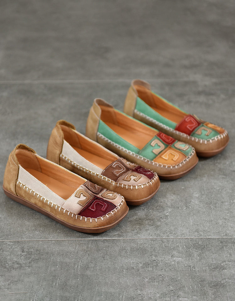 Handmade Soft Leather Stitch Retro Loafers — Obiono