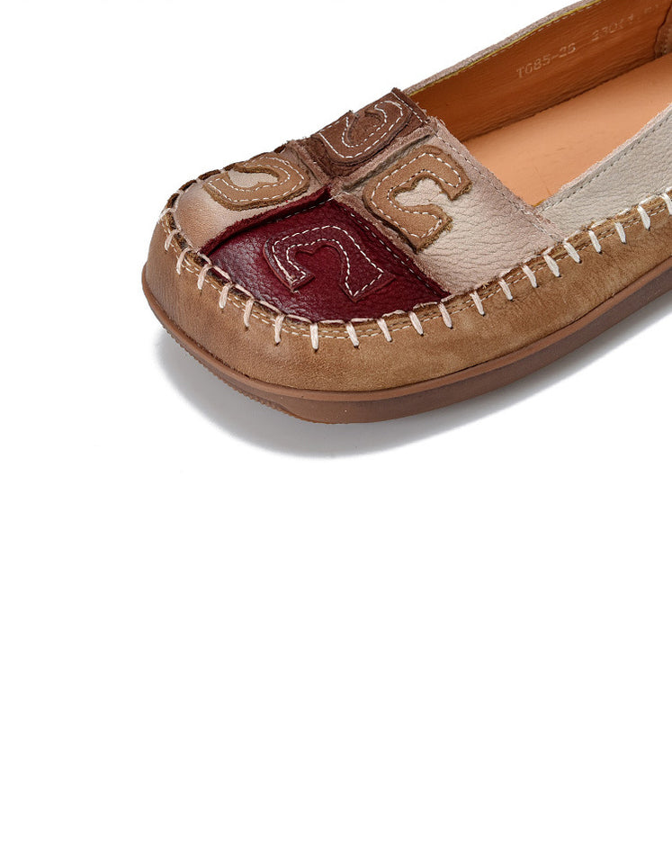 Handmade Soft Leather Stitch Retro Loafers — Obiono