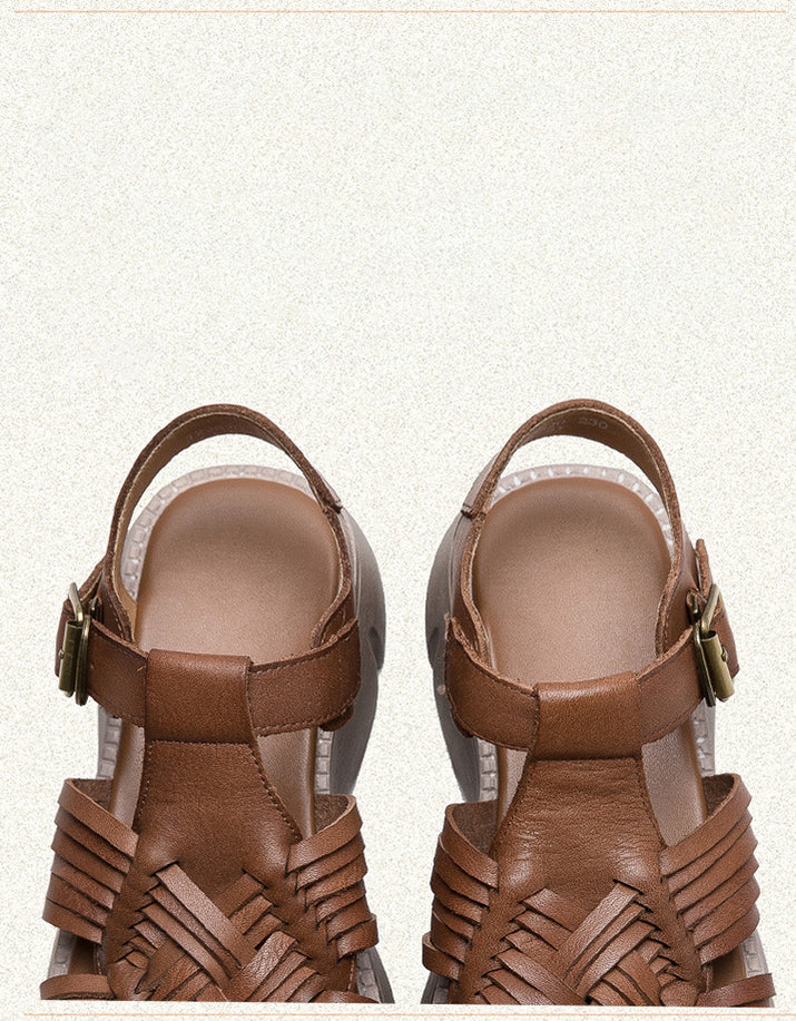 Leather Braid Open Toe Platform Sandals Slingback — Obiono