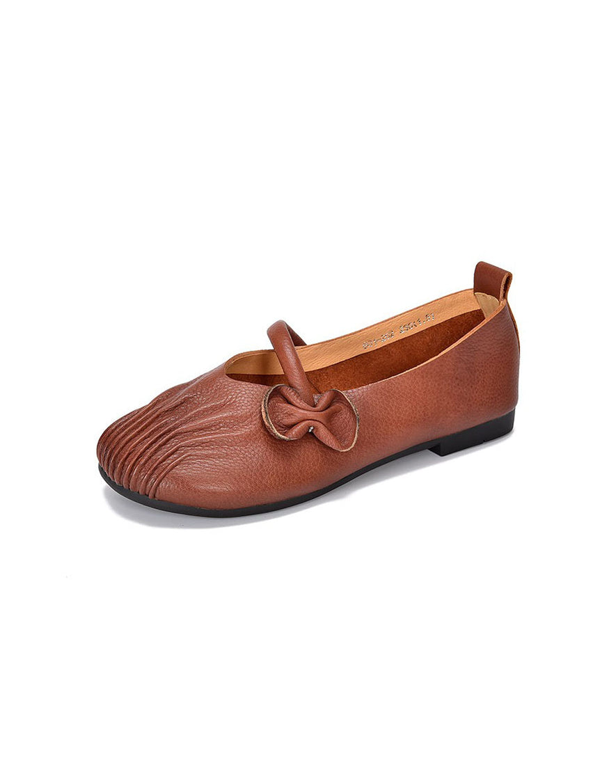 Leather Flower Single Strap Soft Soles Flats — Obiono