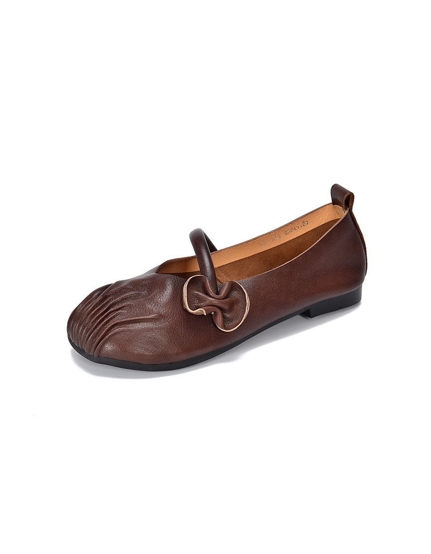 Leather Flower Single Strap Soft Soles Flats — Obiono