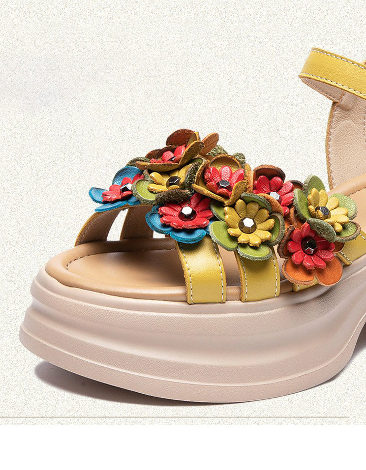 3D Leather Flowers Summer Platform Sandals Slingback — Obiono