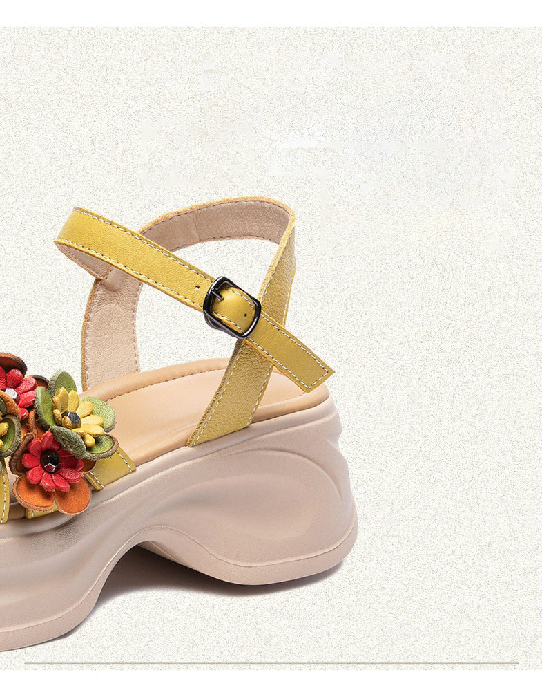 3D Leather Flowers Summer Platform Sandals Slingback — Obiono